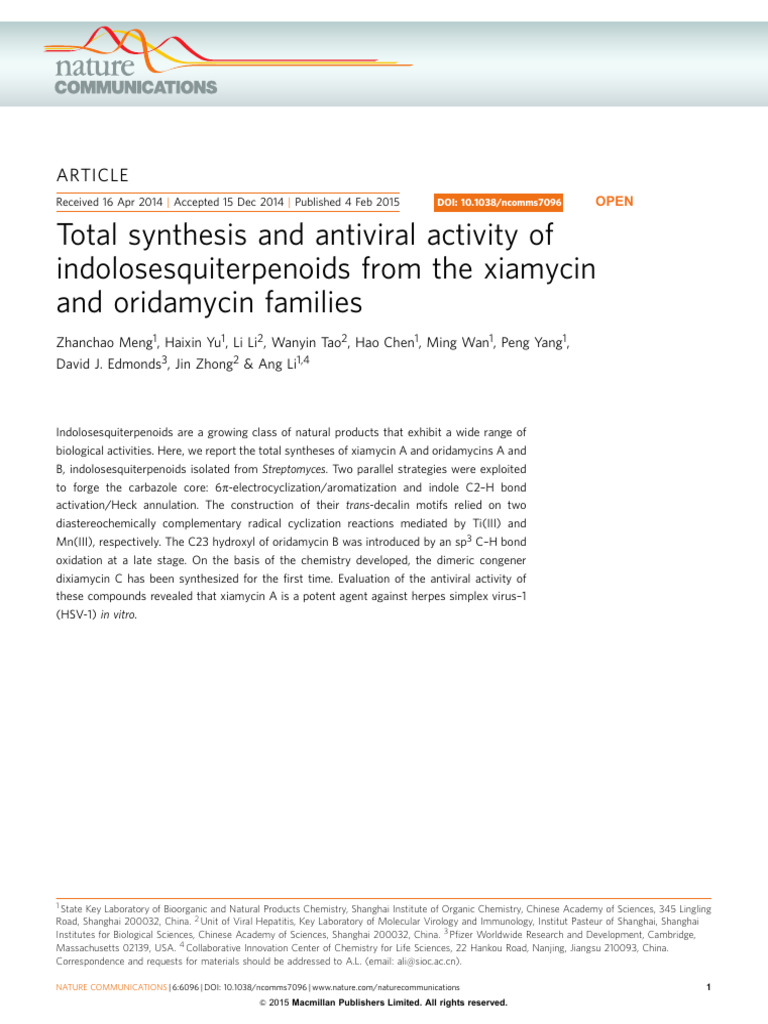 Total Synthesis and Antiviral Activity of Indolosesquiterpenoids From ...