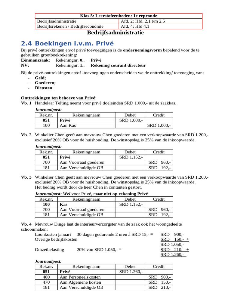 Leerstof Par. 2.5 1e RR 2e KW Klas 5 | PDF
