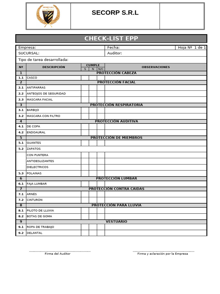 Check List Epp | PDF