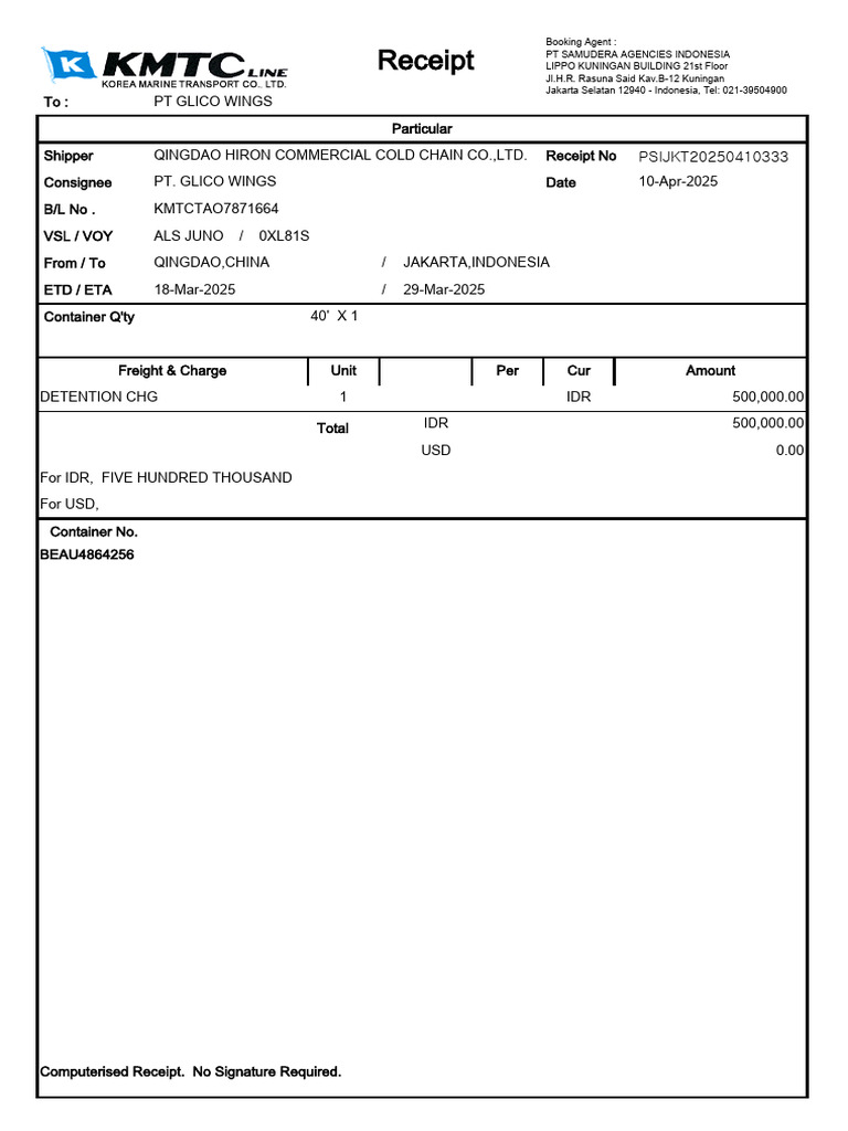 Shipping Receipt for Glico Wings | PDF