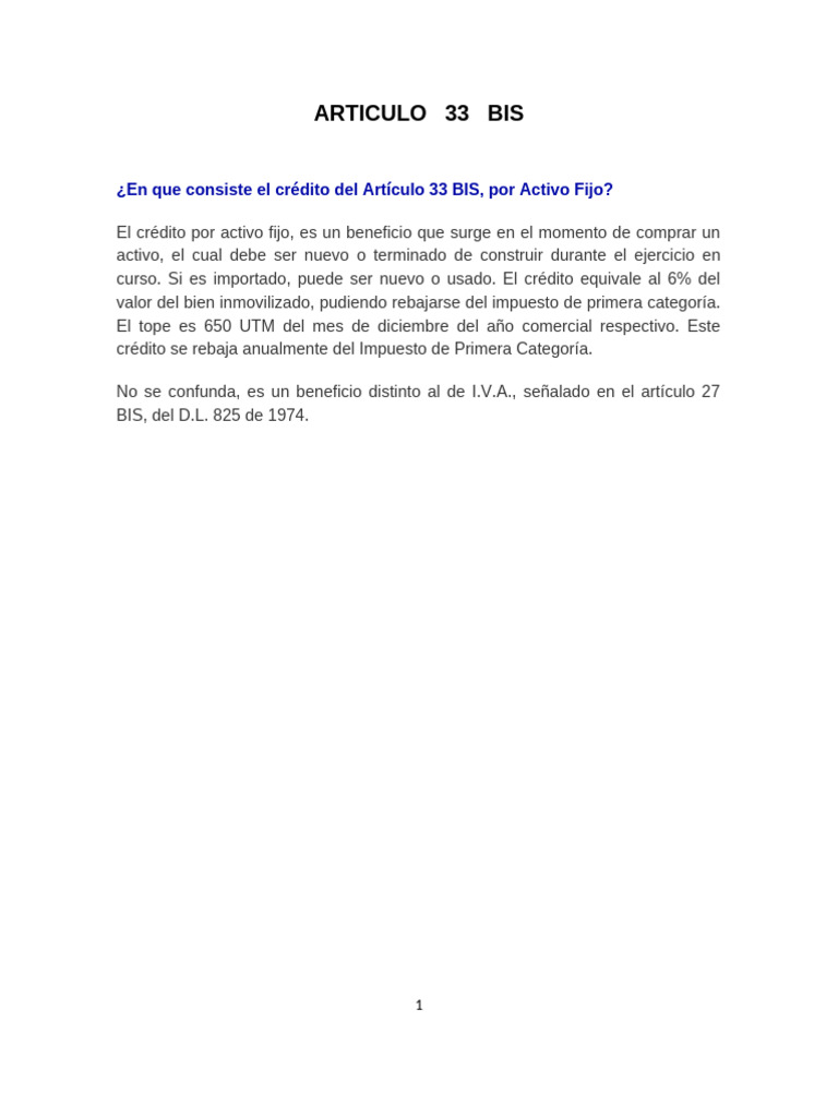 Crédito por Activo Fijo Art. 33 Bis | PDF | Impuestos | Contabilidad