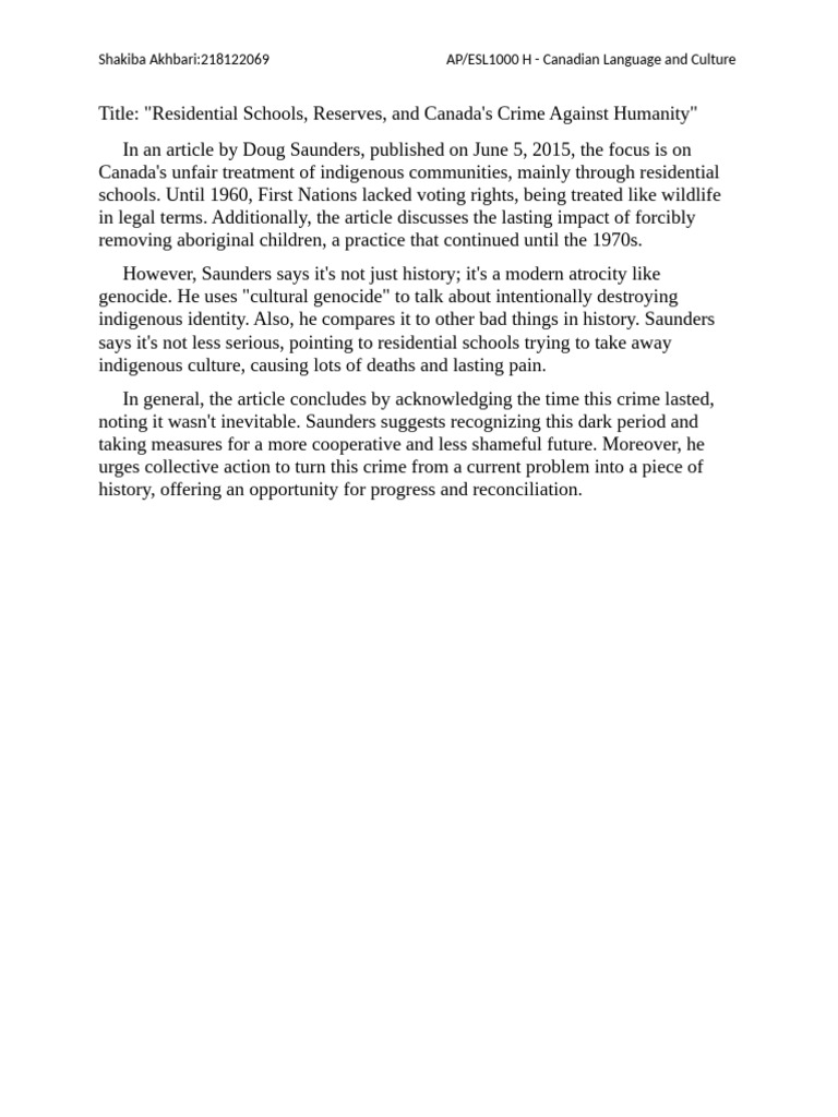 Canada's Cultural Genocide Explained | PDF