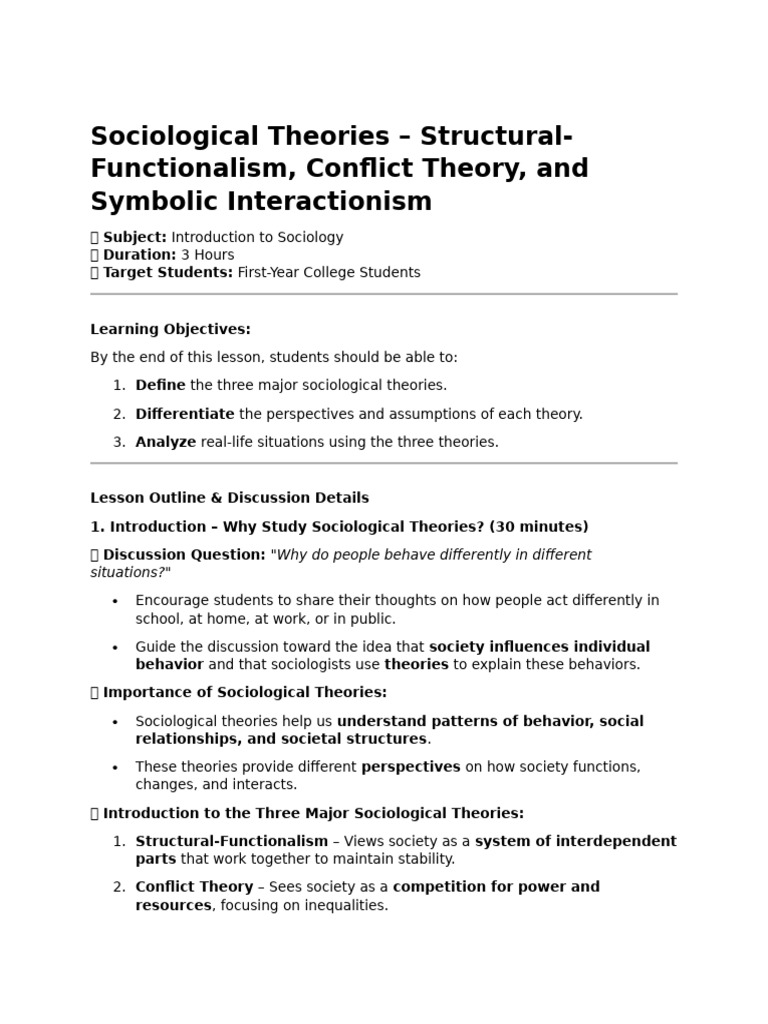 Major Sociological Theories Explained | PDF | Sociology | Society