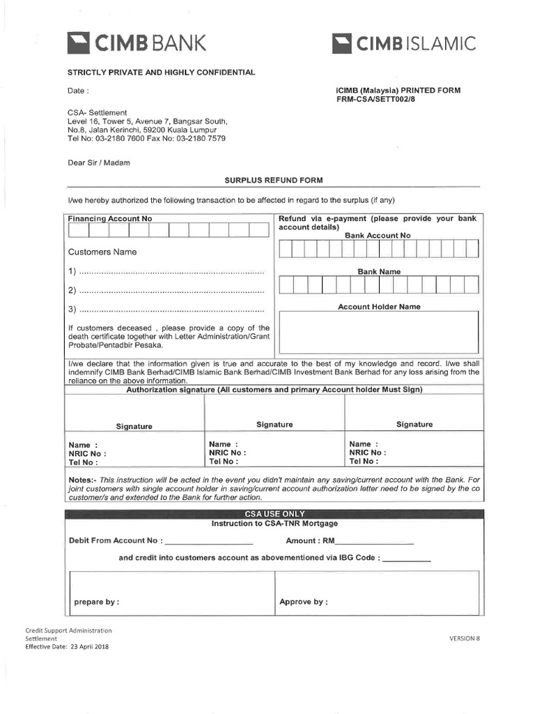 CIMB Surplus Form | PDF