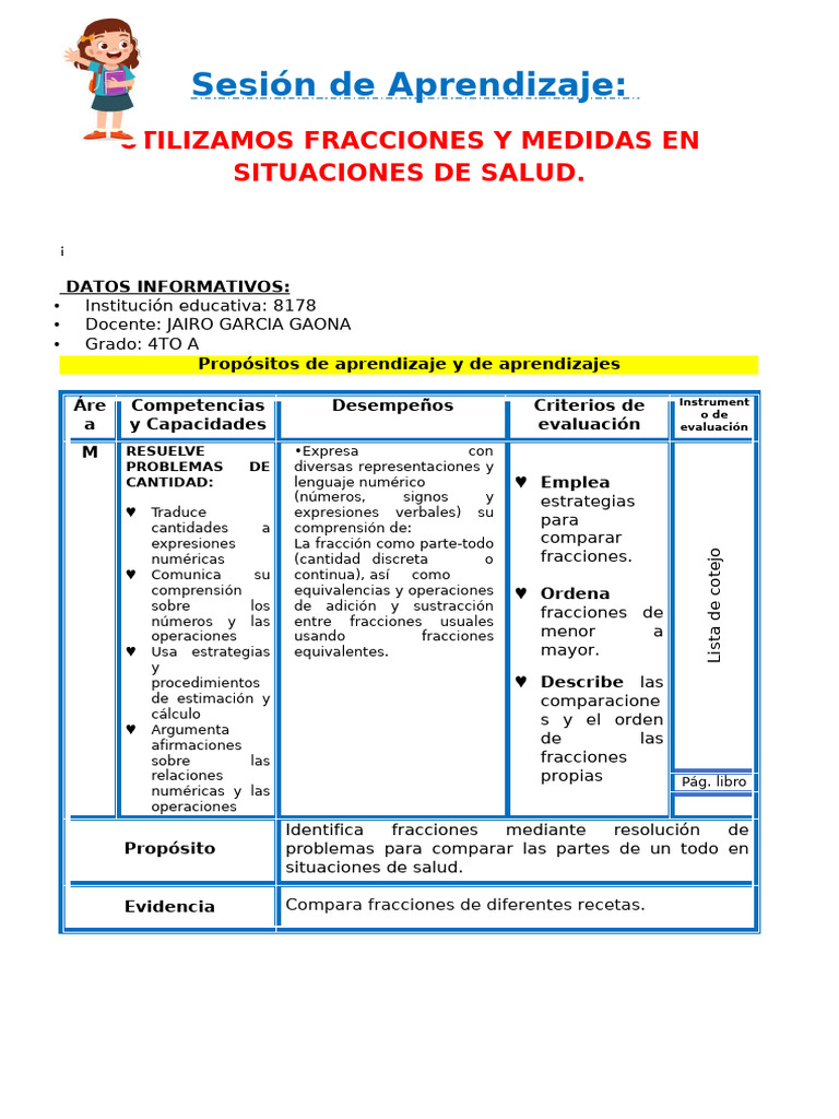 4° Dia 3 Mat Semana 2 Utilizamos Fracciones y Medidas en Situaciones de ...
