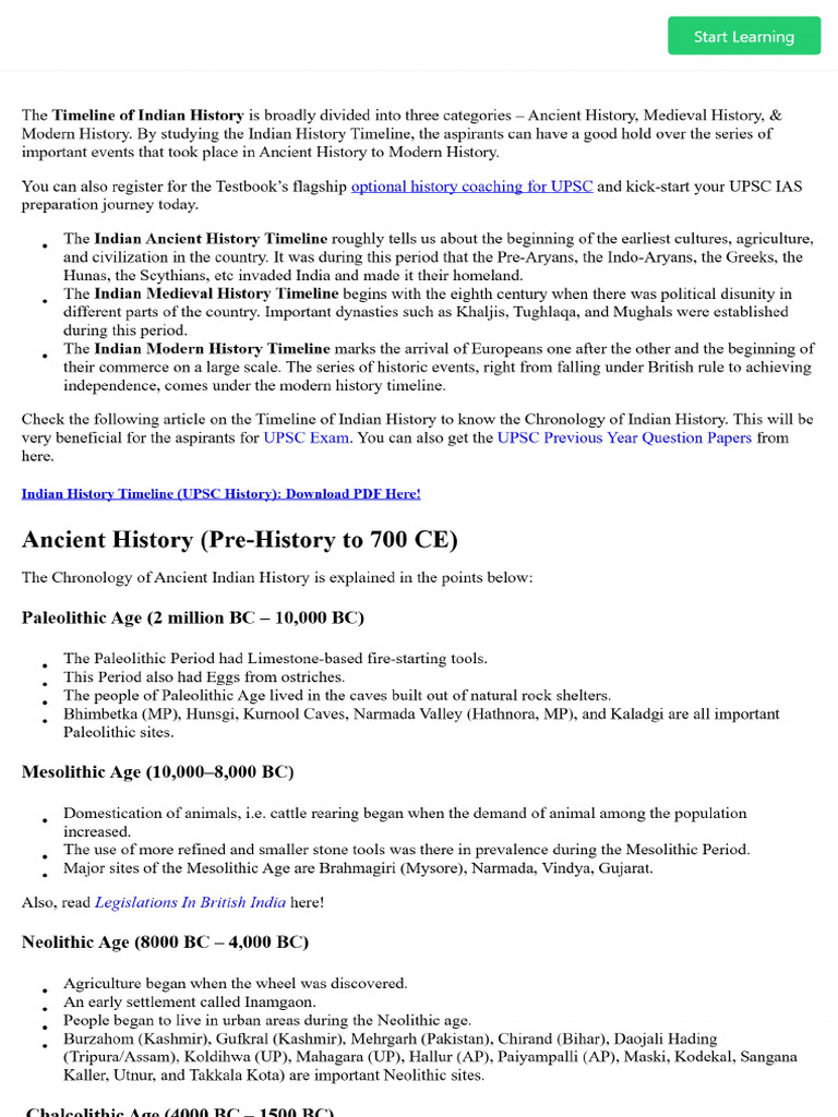 Indian History Timeline - Ancient History To Modern History of India | PDF