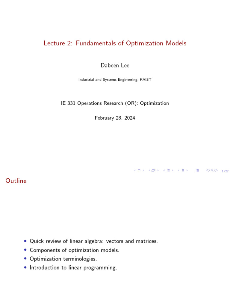 IE331 2024 Lecture2 Slides | PDF | Mathematical Optimization | Linear Algebra