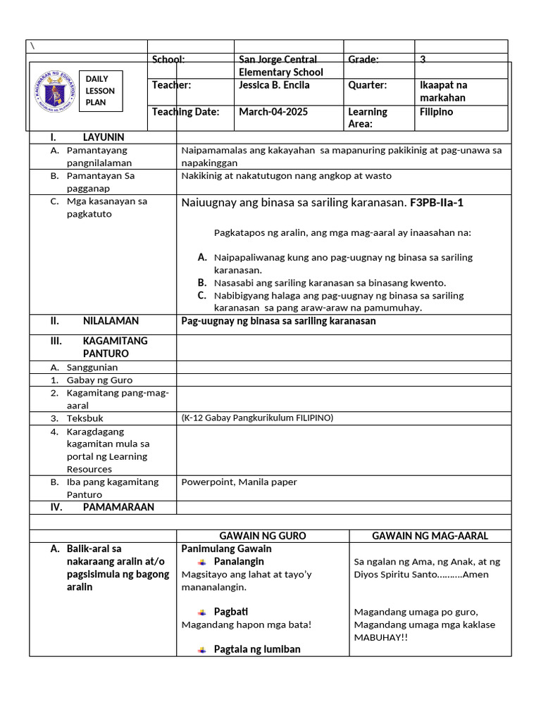 DAY 1 Pag-Uugnay NG Binasa Sa Sariling Karanasa | PDF