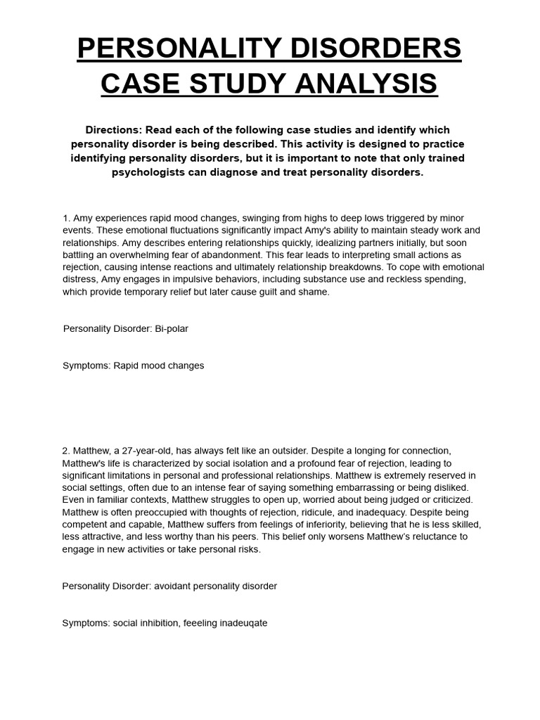 Personality Disorders Case Studies | PDF | Personality Disorder ...