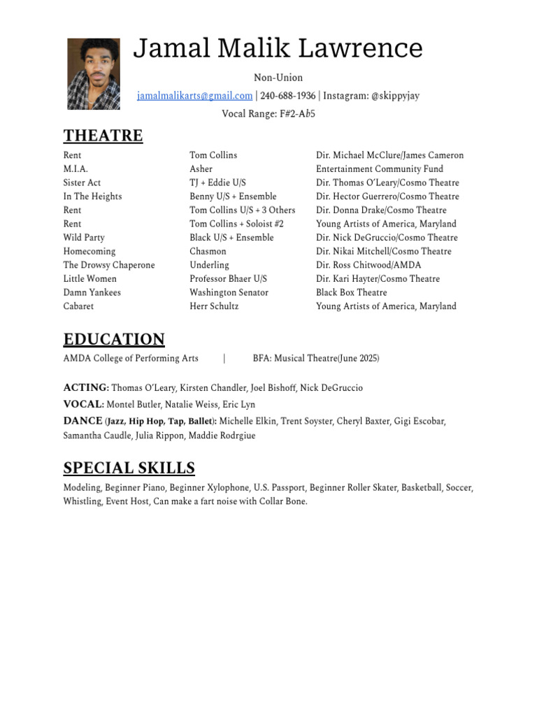Jamal Malik Lawrence: Theatre Resume | PDF