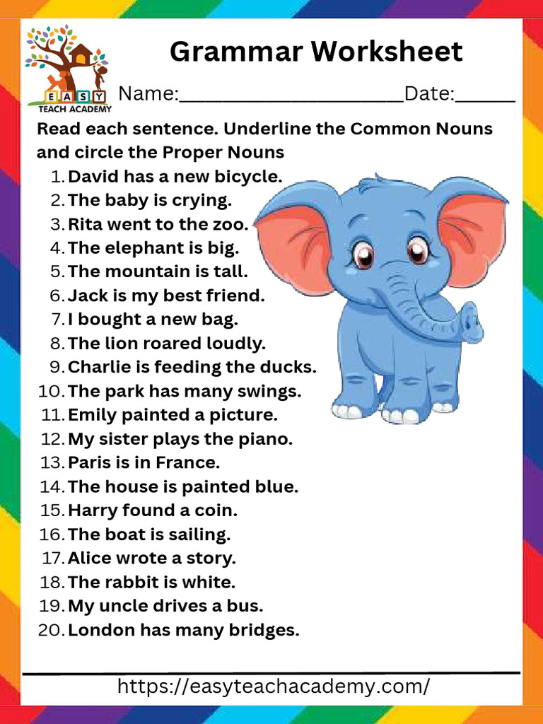Grade 1 Common and Proper Nouns Worksheet | PDF