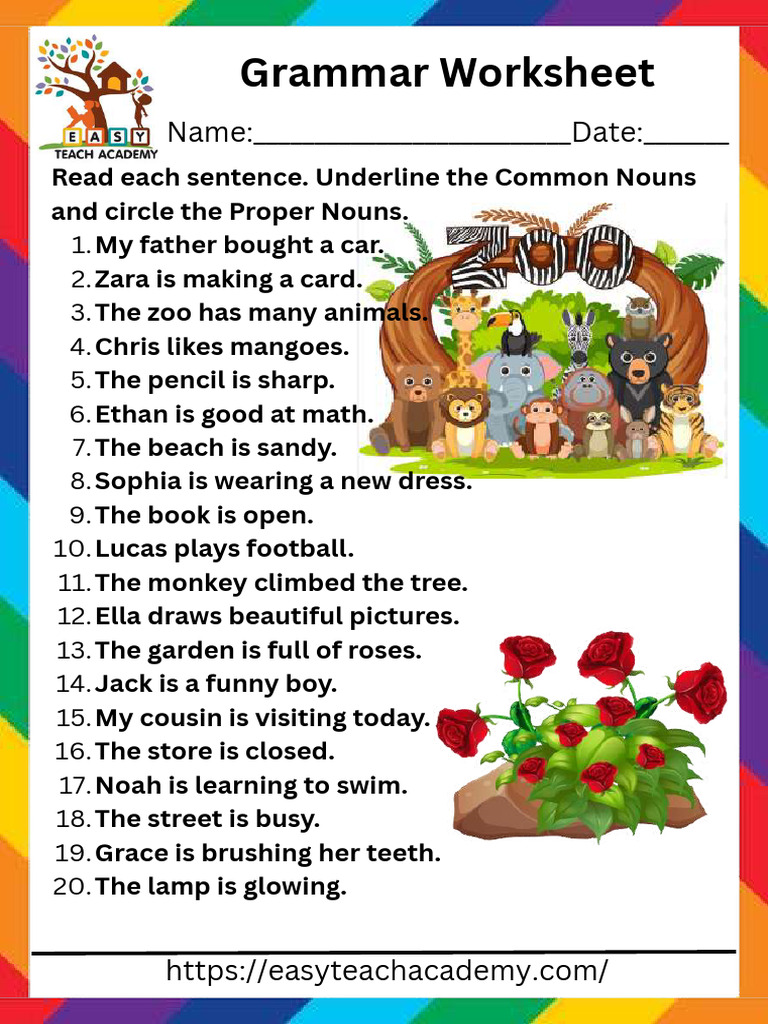 Common & Proper Noun Worksheet 4 Grade 1 | PDF