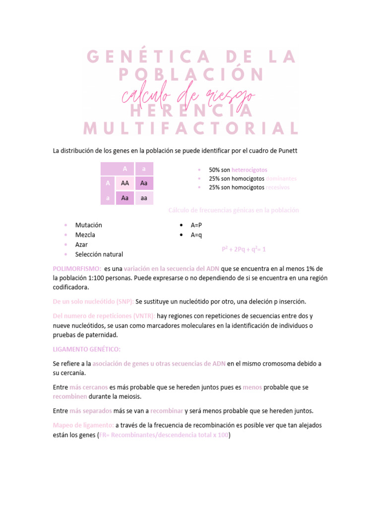 Genética de Poblaciones Herencia Multifactorial Cálculo de Riesgo de Las Enfermedades ...