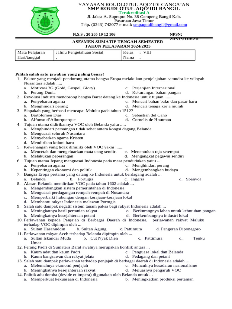 Soal PTS IPS Kelas 8 | PDF