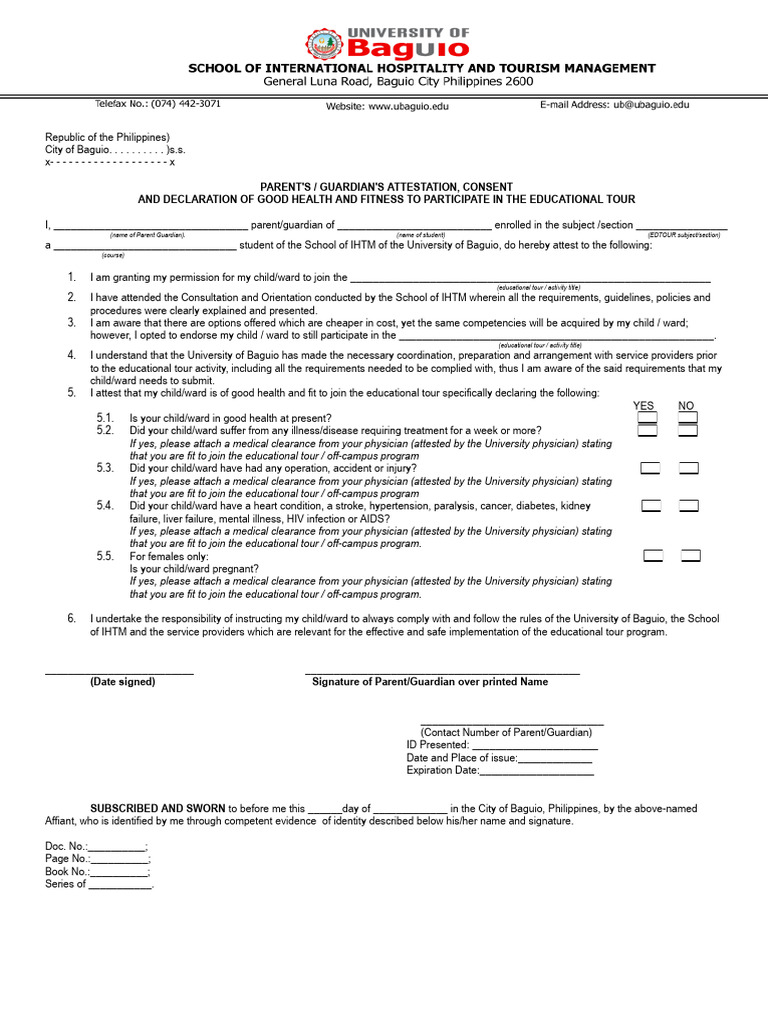 SIHTM EDTOUR Form 001 - Notarized Parent's or Guardian's Attestation ...