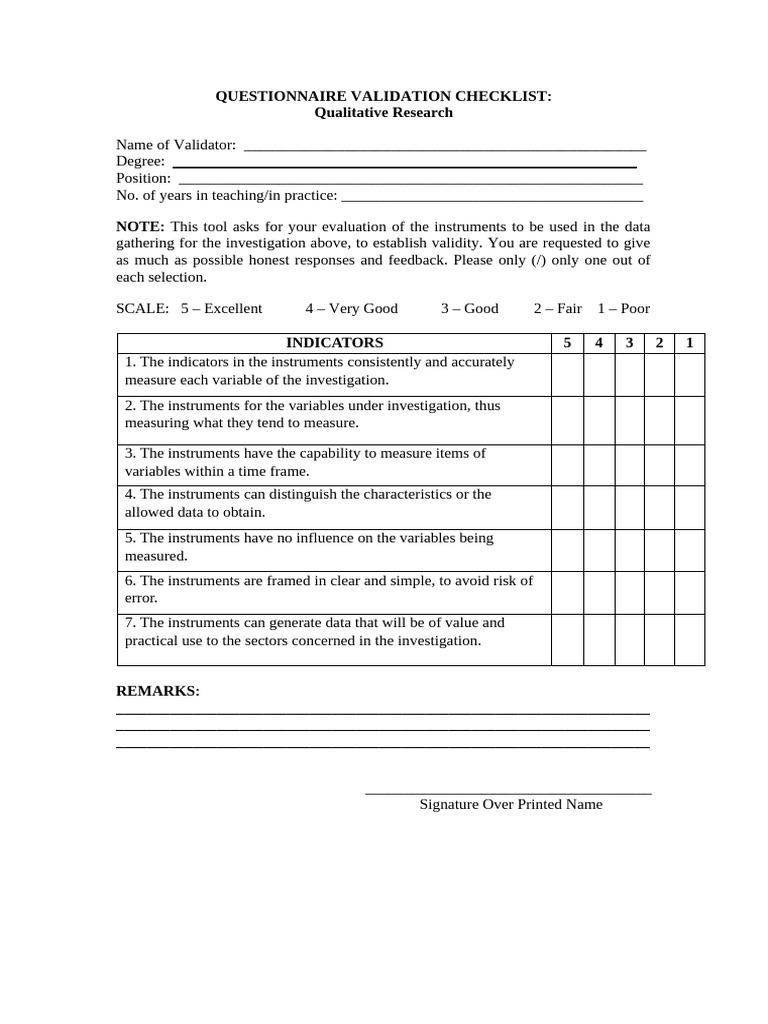 Validation of Questionnaire | PDF
