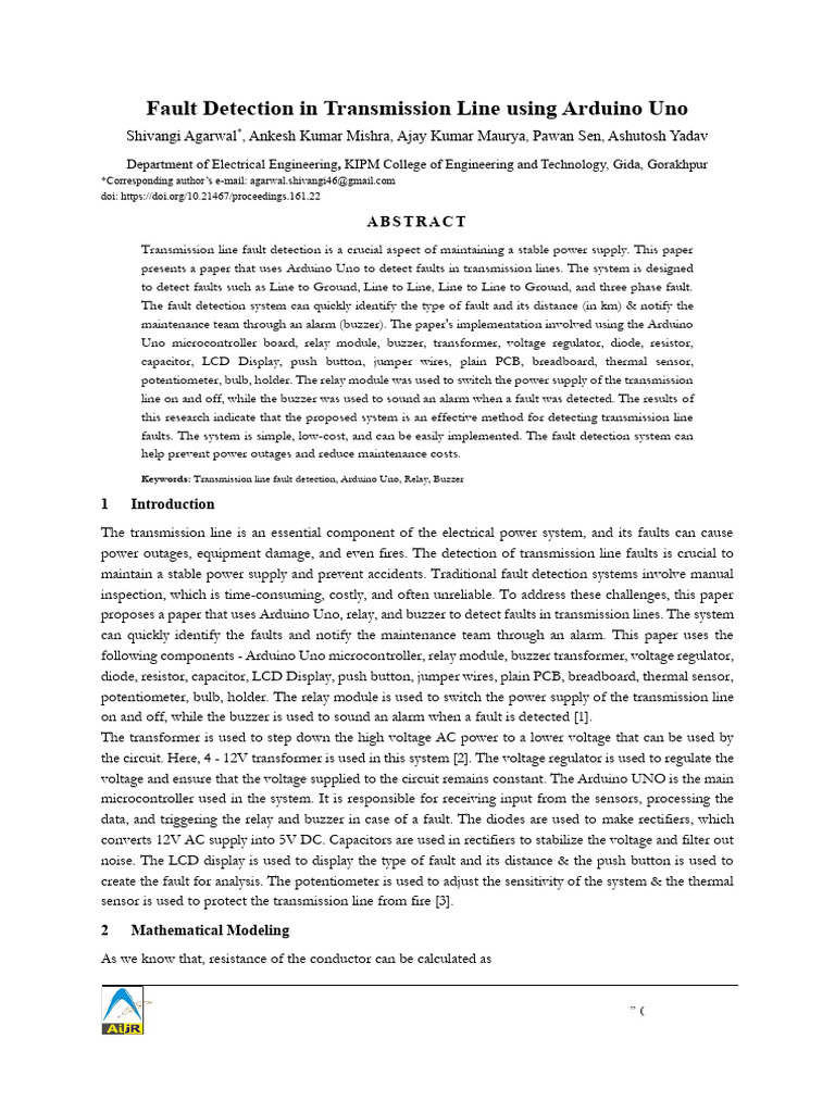 Fault Detection in Transmission Line Using Arduino Uno | PDF | Rectifier | Electric Power ...