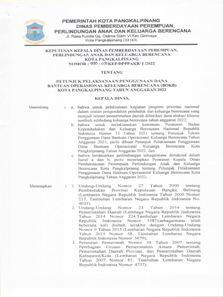 Juklak BOKB pangkalpinang | PDF