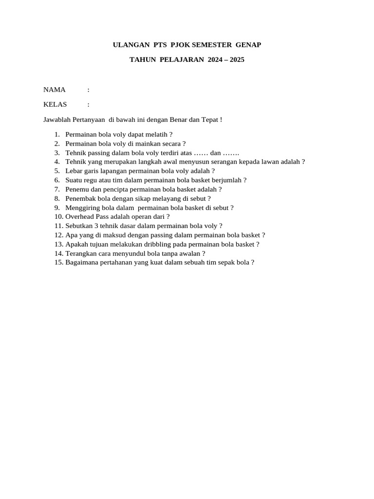 Soal PYS PJOK Genap | PDF