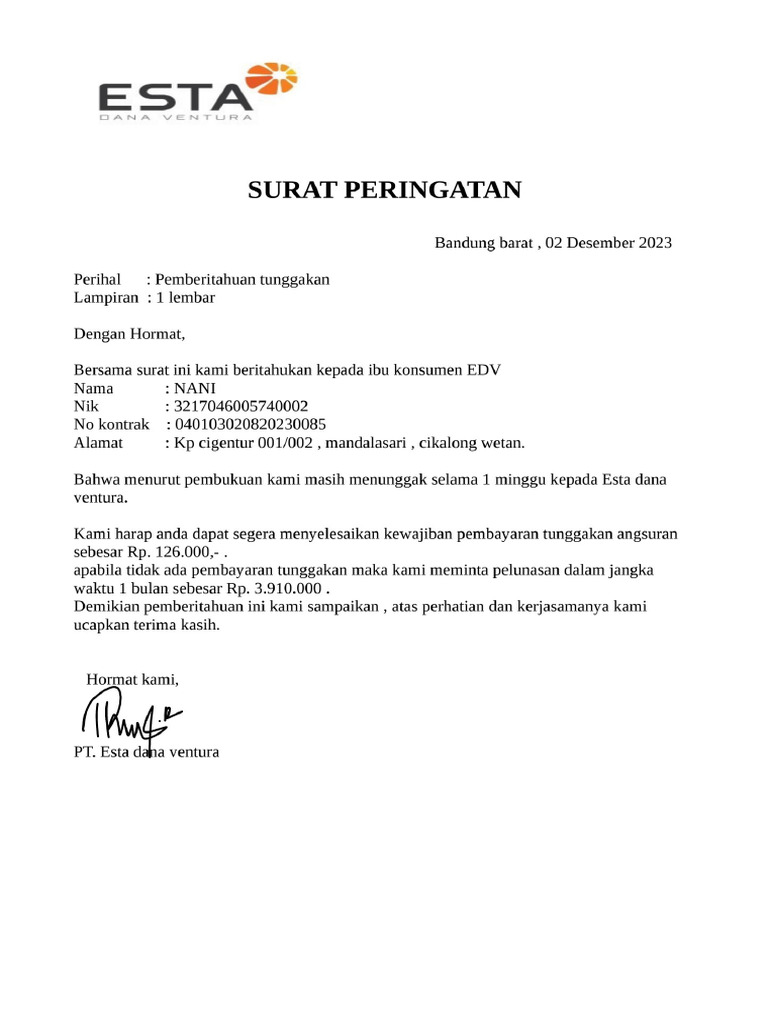 Surat Peringatan Nani k20 Cigentur 0202 | PDF
