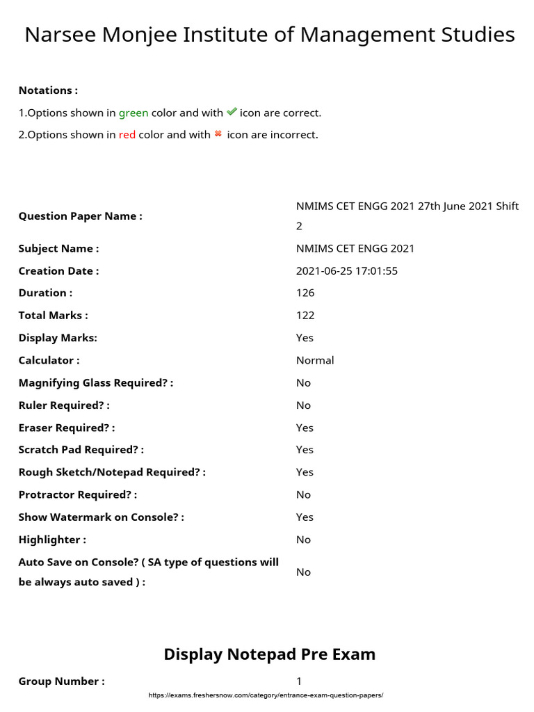 Nmims Cet Engg Old Paper | PDF