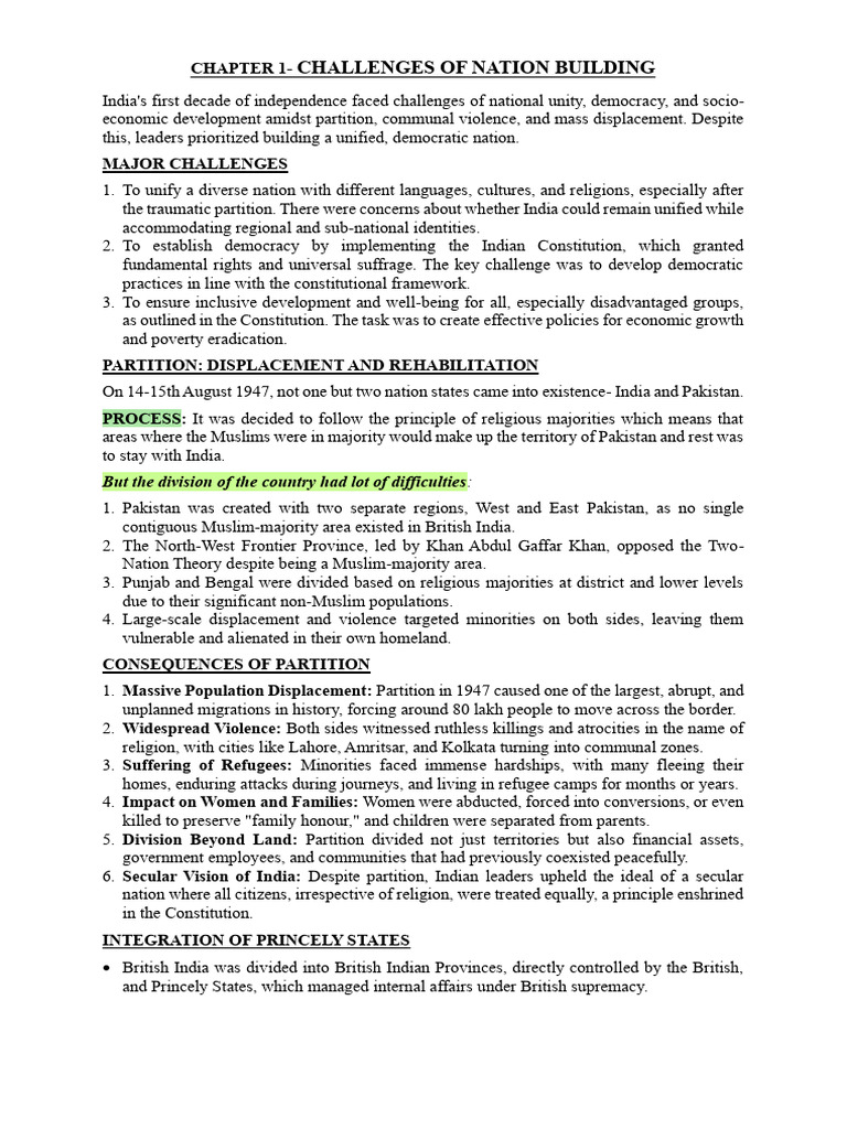 Nation Building: Unity Challenges in India | PDF | Partition Of India ...