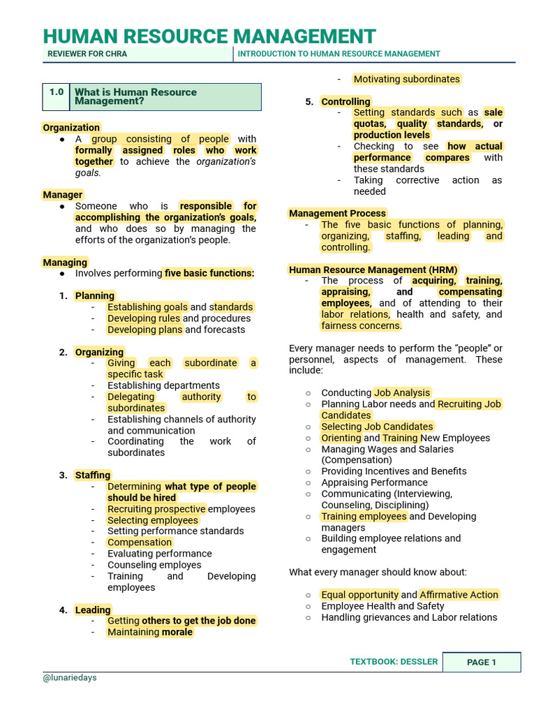 Chapter 1 - Introduction To HRM | PDF | Human Resource Management ...