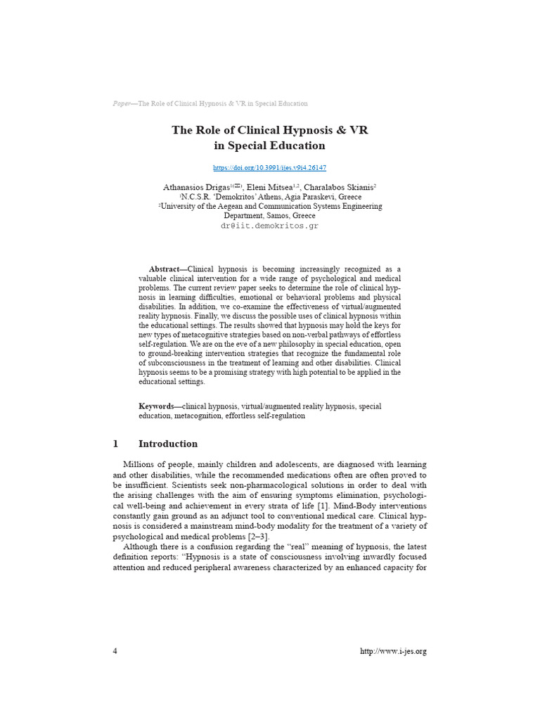 The Role of Clinical Hypnosis VR in Spec | PDF | Hypnosis | Cognitive ...