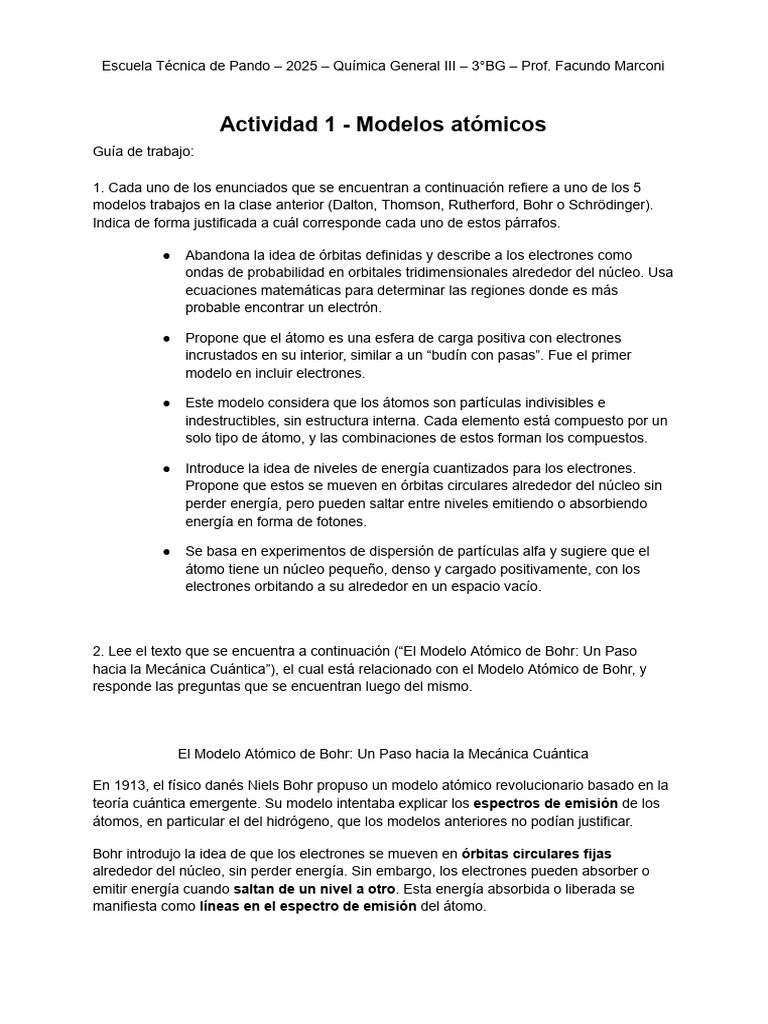 Actividad 1 - Modelos Atómicos | PDF | Átomos | Electrón