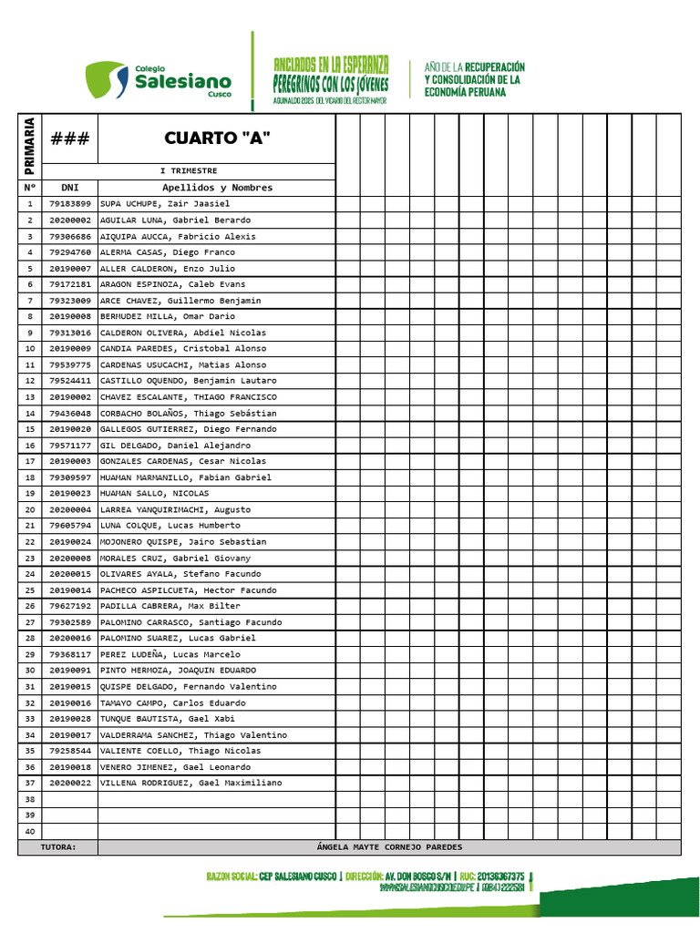Lista Primaria 2025 4A | PDF