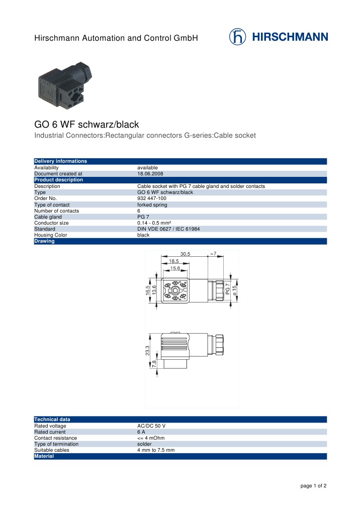 Hirschmann Datasheet 5340181 | PDF