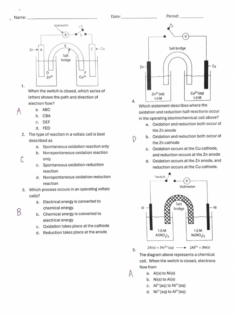 04 Voltaic Cell HW Key | PDF