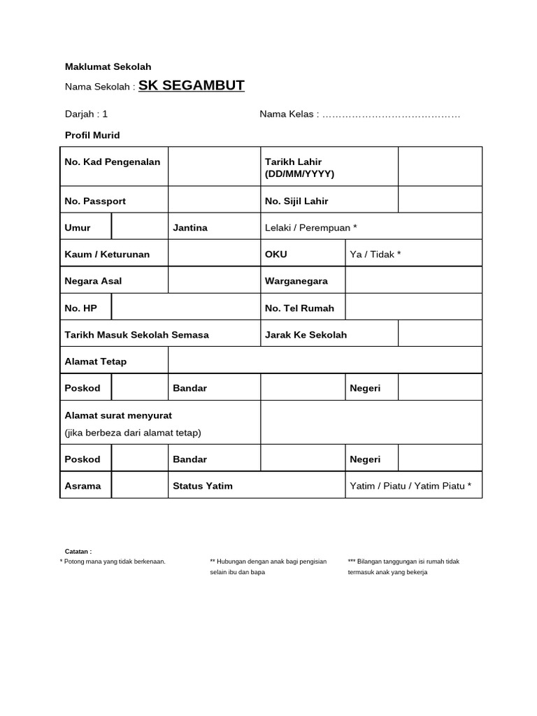 Borang SSDM Maklumat Murid | PDF