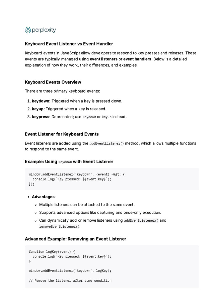 Keyboard Event Listener Vs Event Handler | PDF | Computer Keyboard | Computer Engineering