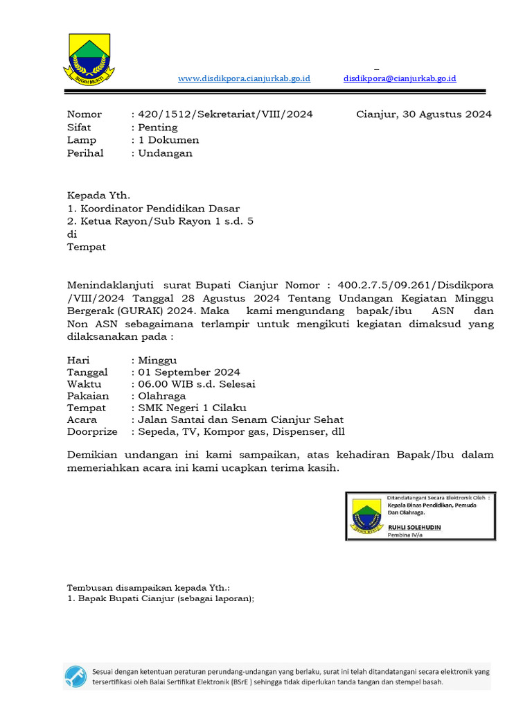 Undangan Kegiatan GURAK 2024 Cianjur | PDF
