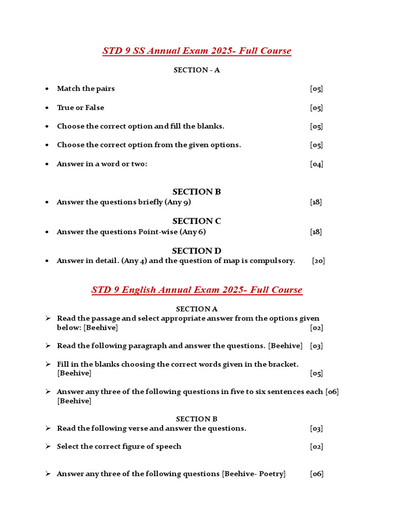 STD 9 Annual Exam Paper Style | PDF | Grammar | Linguistics