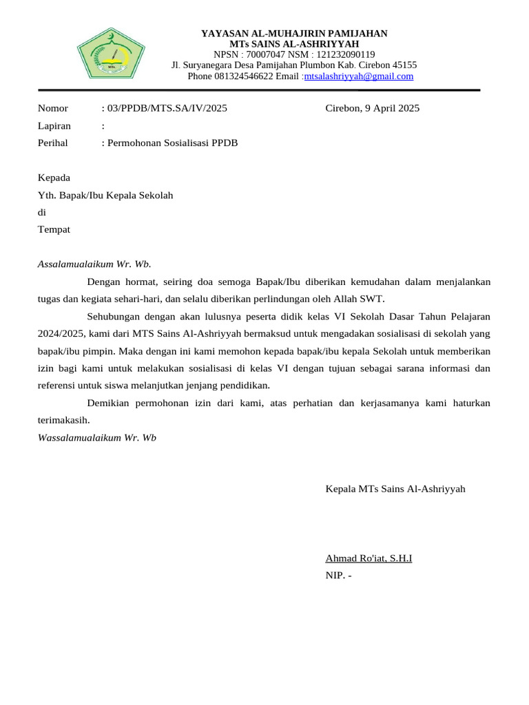 surat permohonan sosialisasi ppdb | PDF