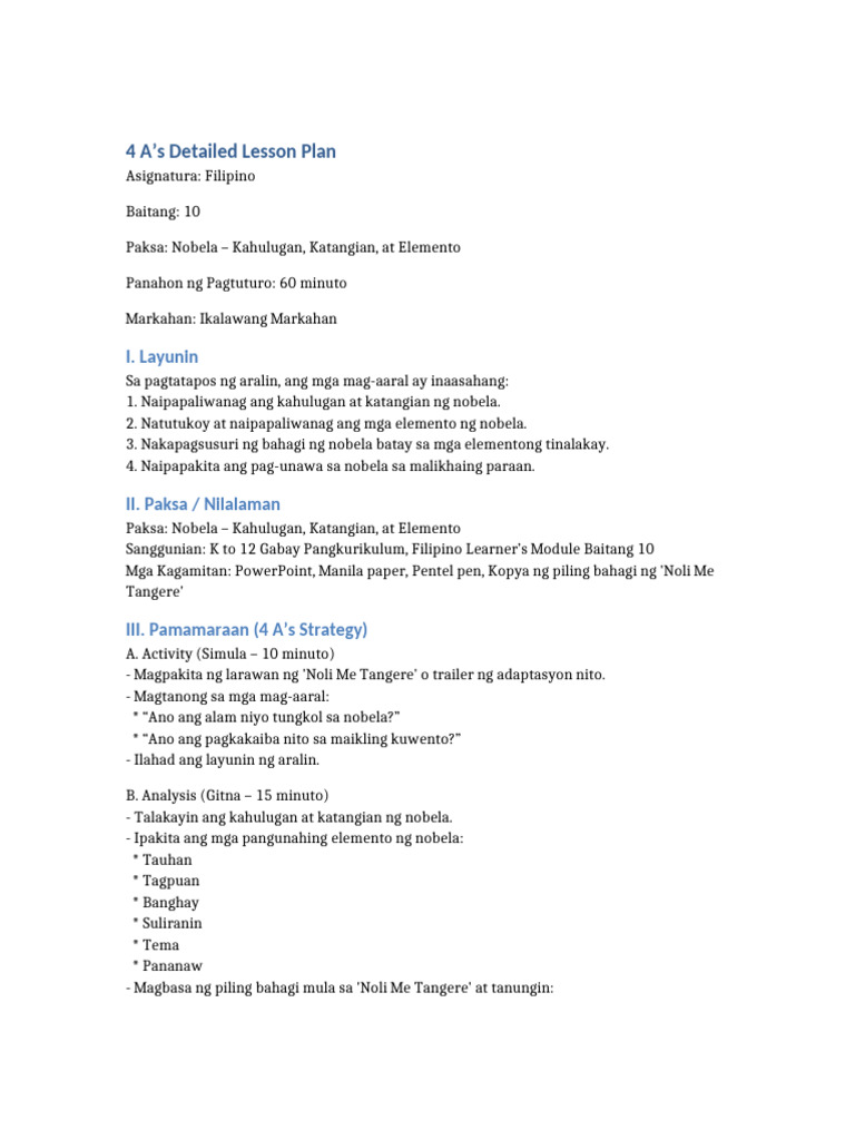 4as Lesson Plan Filipino Grade10 | PDF