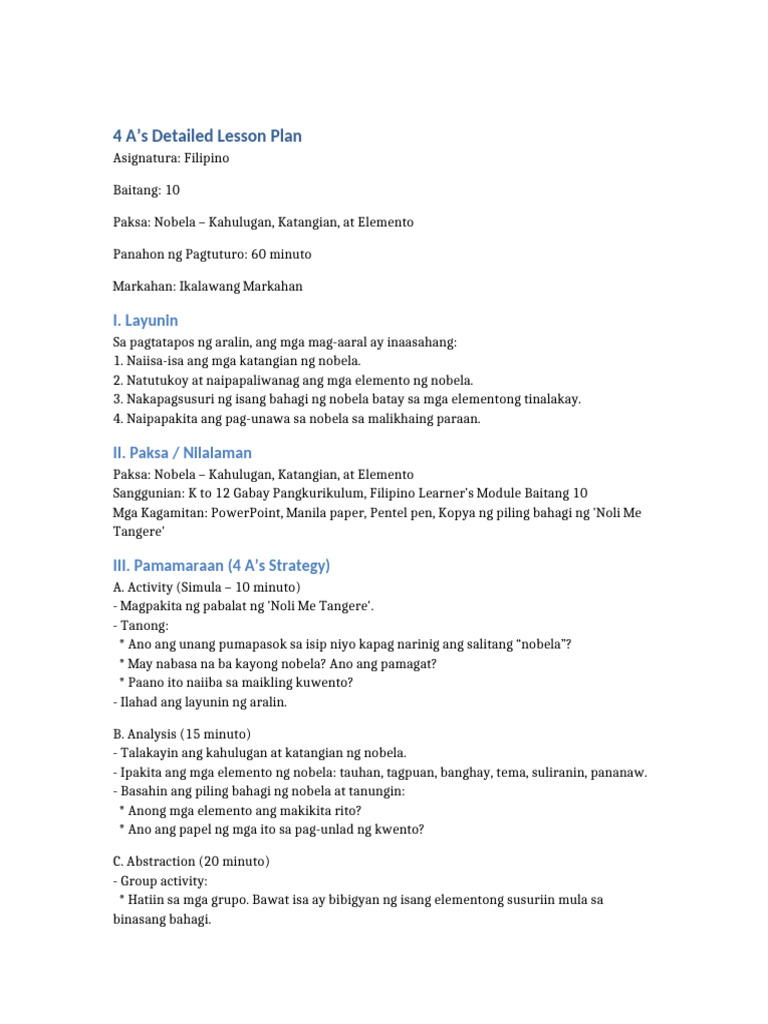 4as Converted Lesson Plan Filipino Grade10 | PDF