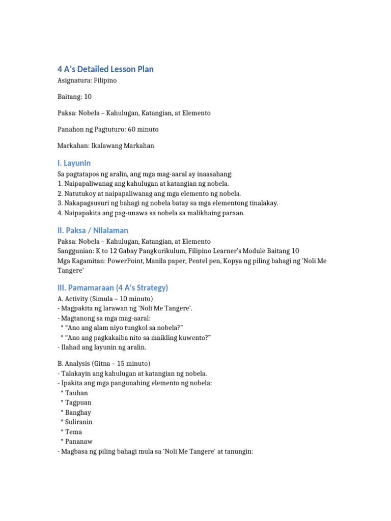 4as Lesson Plan Filipino Grade10 | PDF
