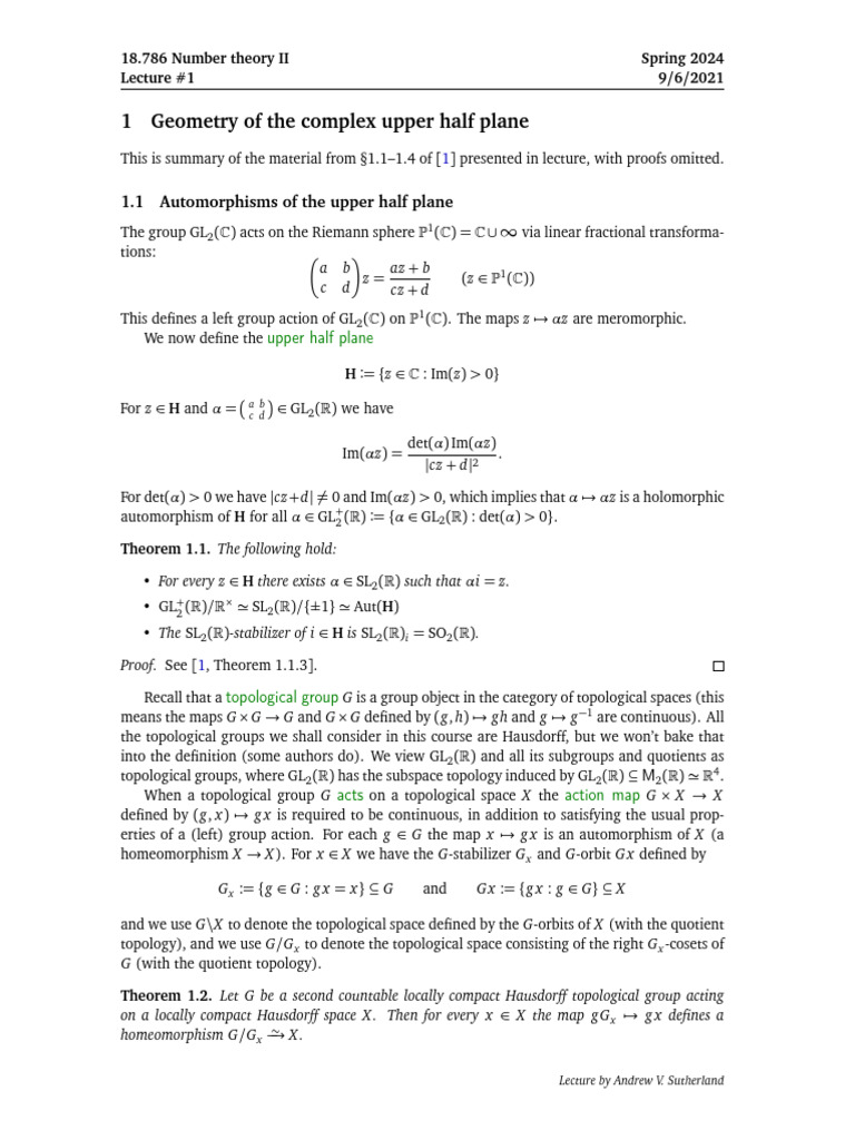Geometry of the Complex Upper Half Plane | PDF | Manifold | Group ...
