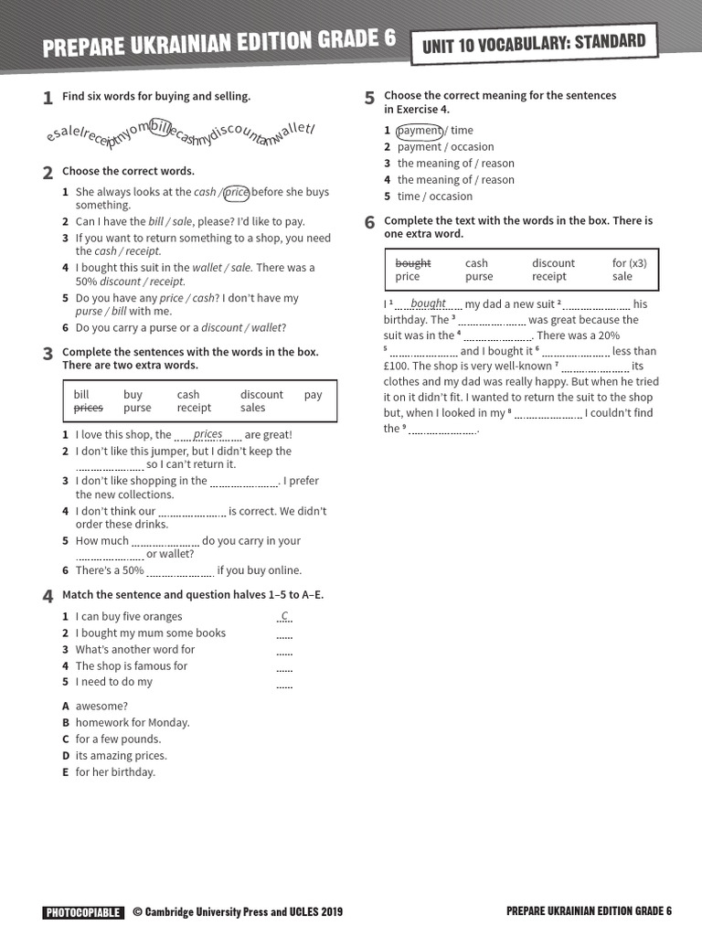 Prepare 6 Vocabulary Standard Unit 10 | PDF | Business