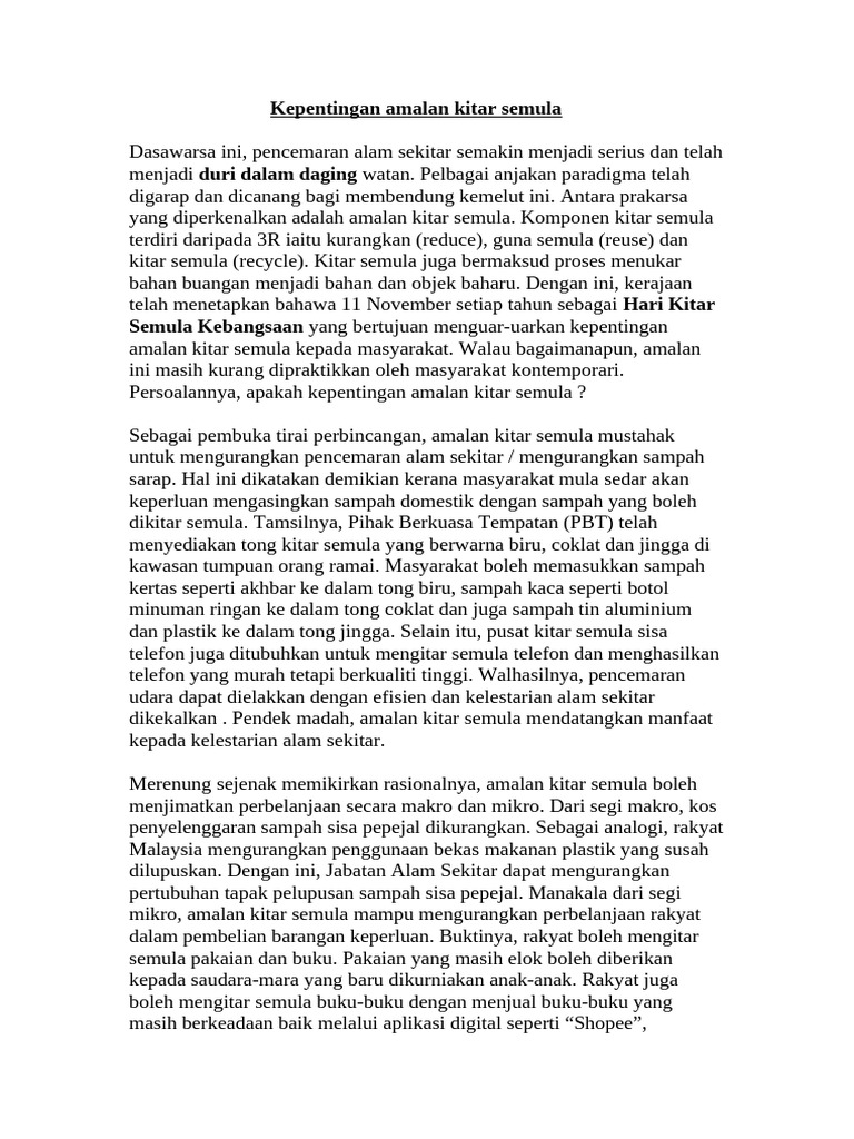 Kepentingan Amalan Kitar Semula | PDF