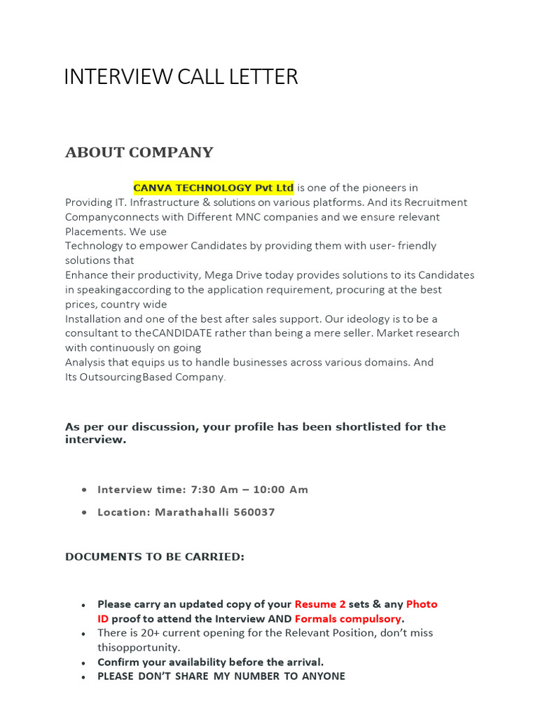 Interview Call Letter Canva Technology | PDF | Business