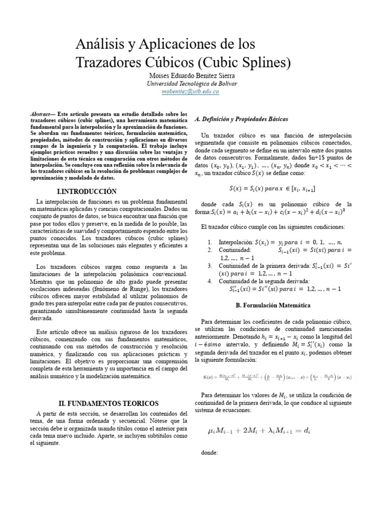 Análisis y Aplicaciones de Los Trazadores Cúbicos - Moises Benitez ...