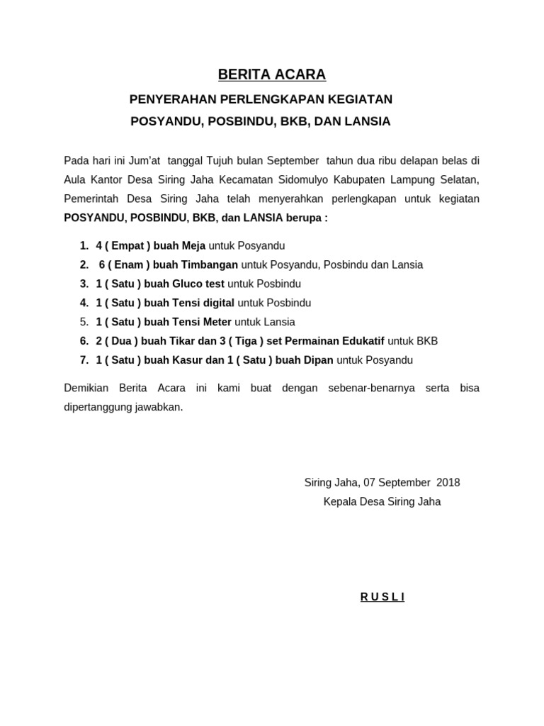 Penyerahan Perlengkapan Posyandu dan Lansia | PDF