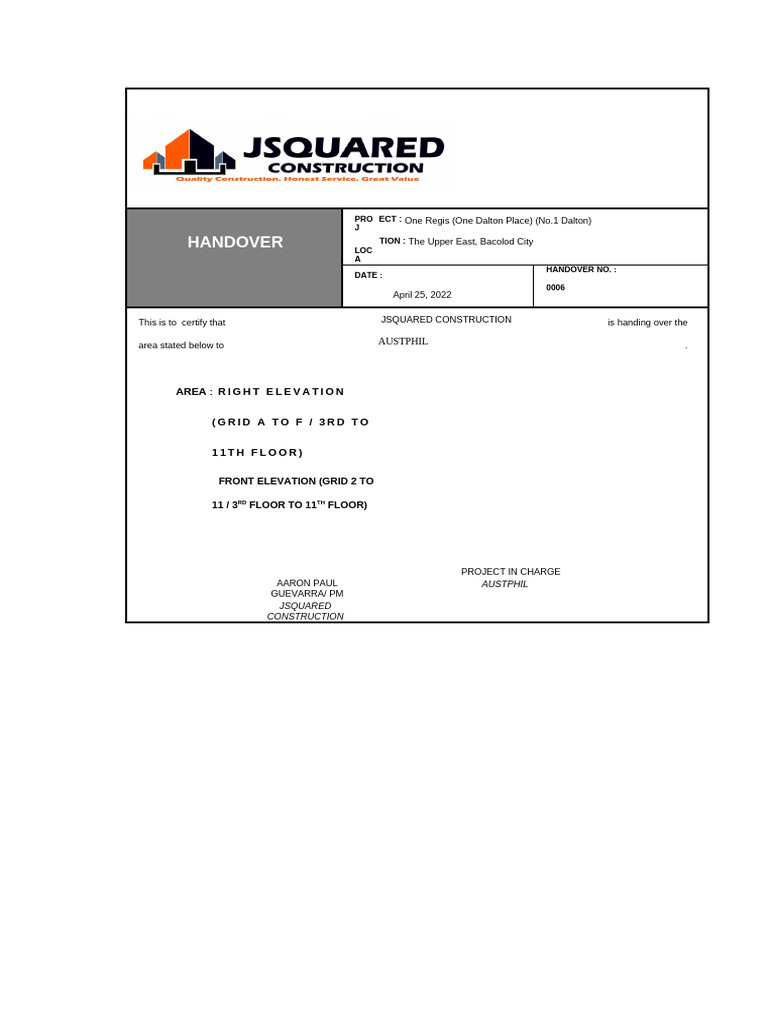 Handover Forms | PDF