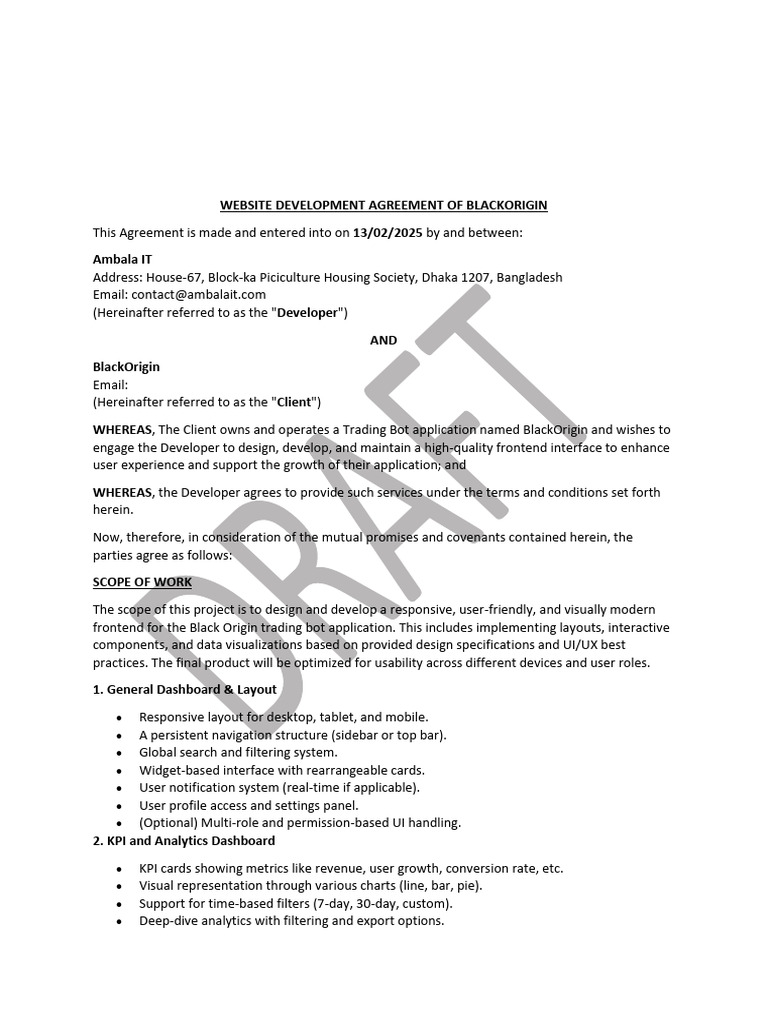 BlackOrigin Website Development Agreement | PDF | User Interface | Web Development