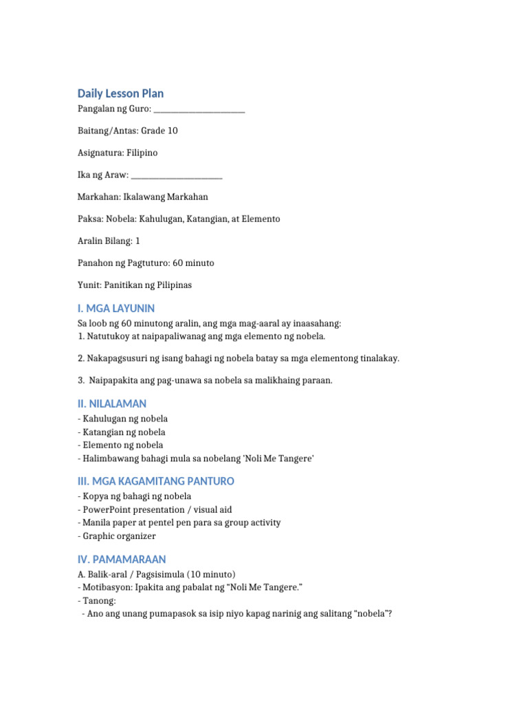 Daily_Lesson_Plan_Filipino_Grade10 | PDF