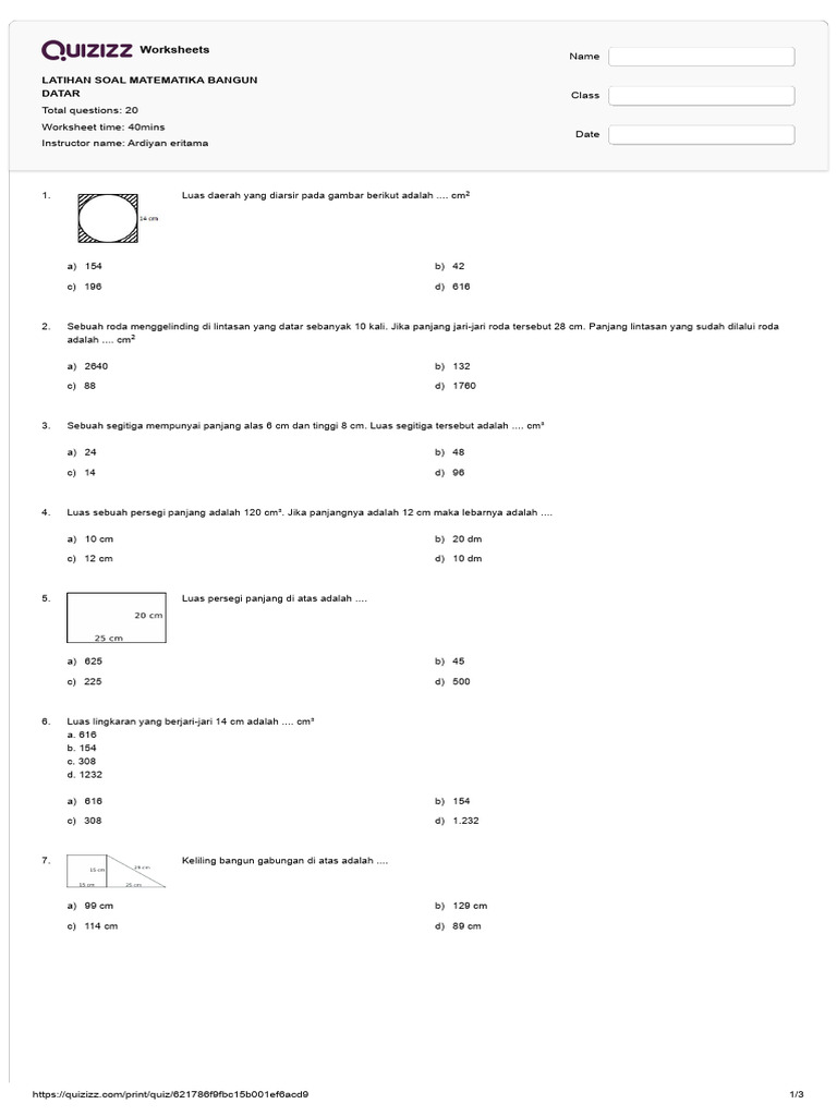 Latihan Soal Matematika Bangun Datar | PDF